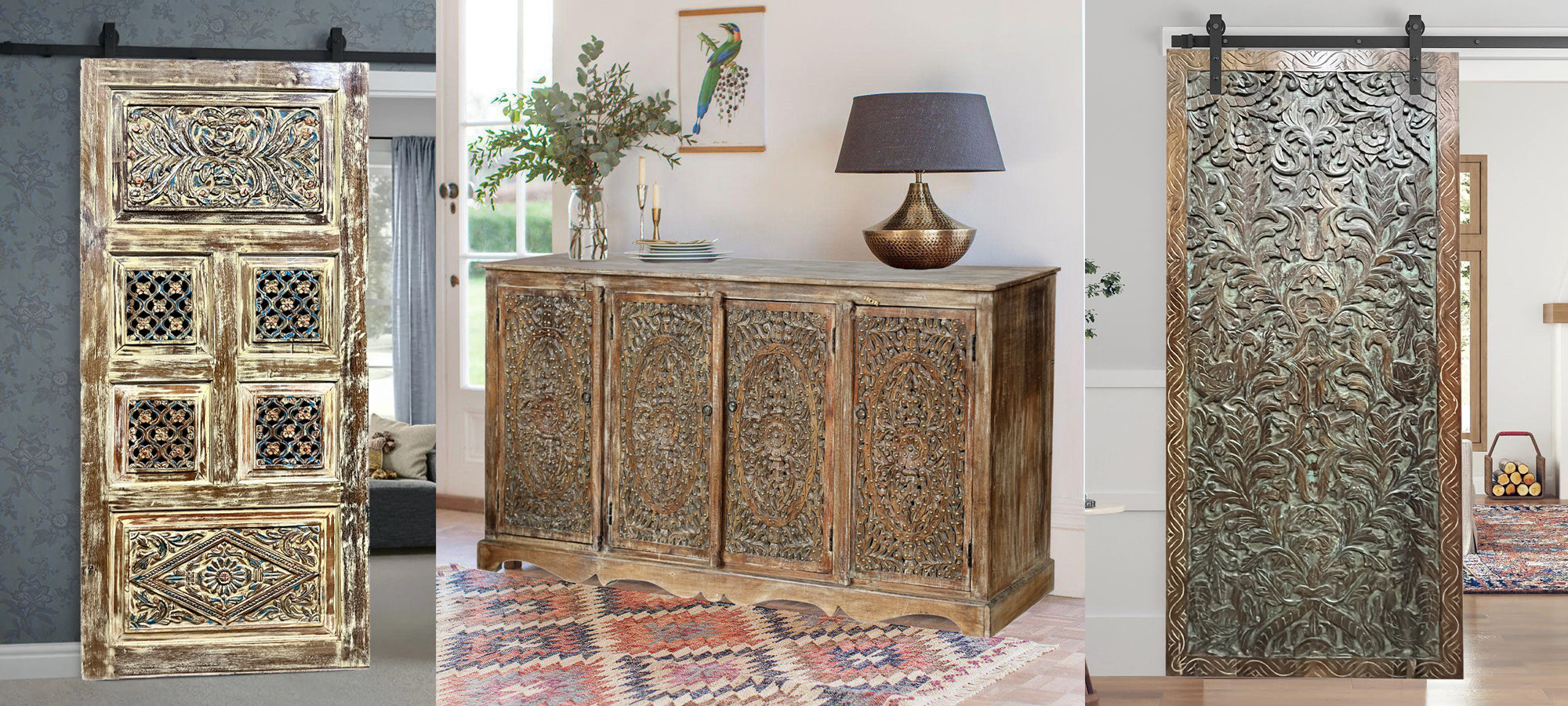 Antique Carved Doors & Vintage Rustic Furniture