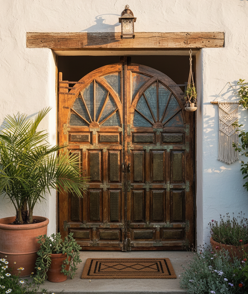 Huge Antique Brass Cladded Hand-Carved Farmhouse Entry Door 118