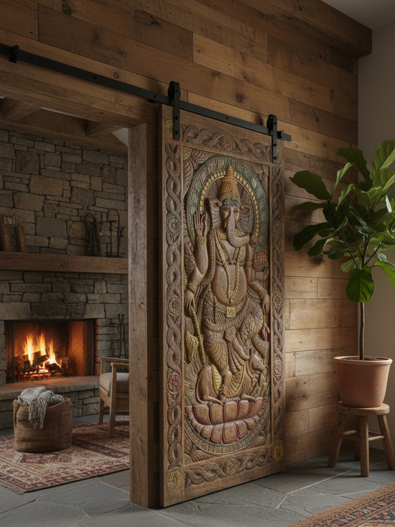 Artisan Carved Nritya Ganapati Wall Panel Vintage Indian Temple Decor