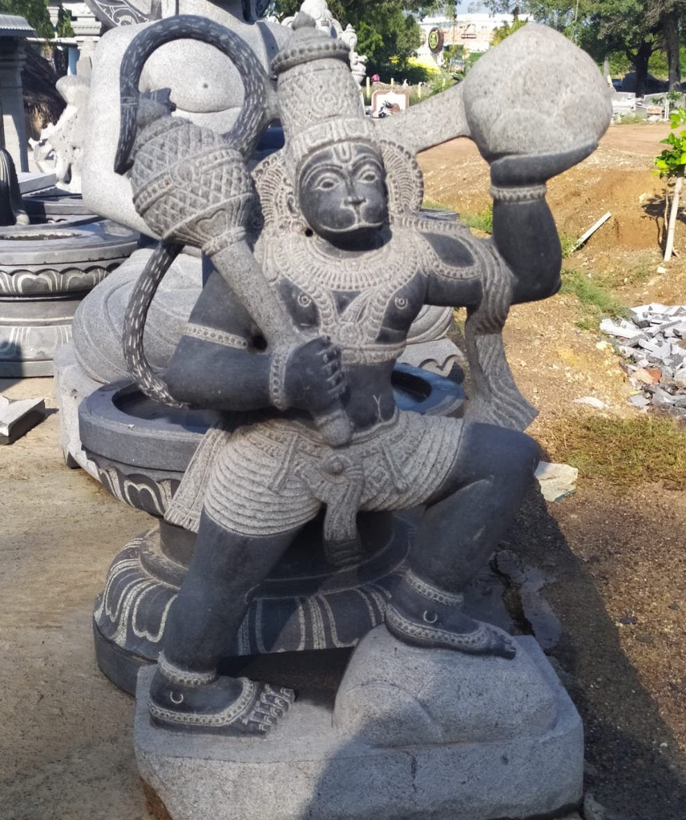 PRE ORDER-Natural Stone Hanuman Sanjeevani Handcarved Granite Statue